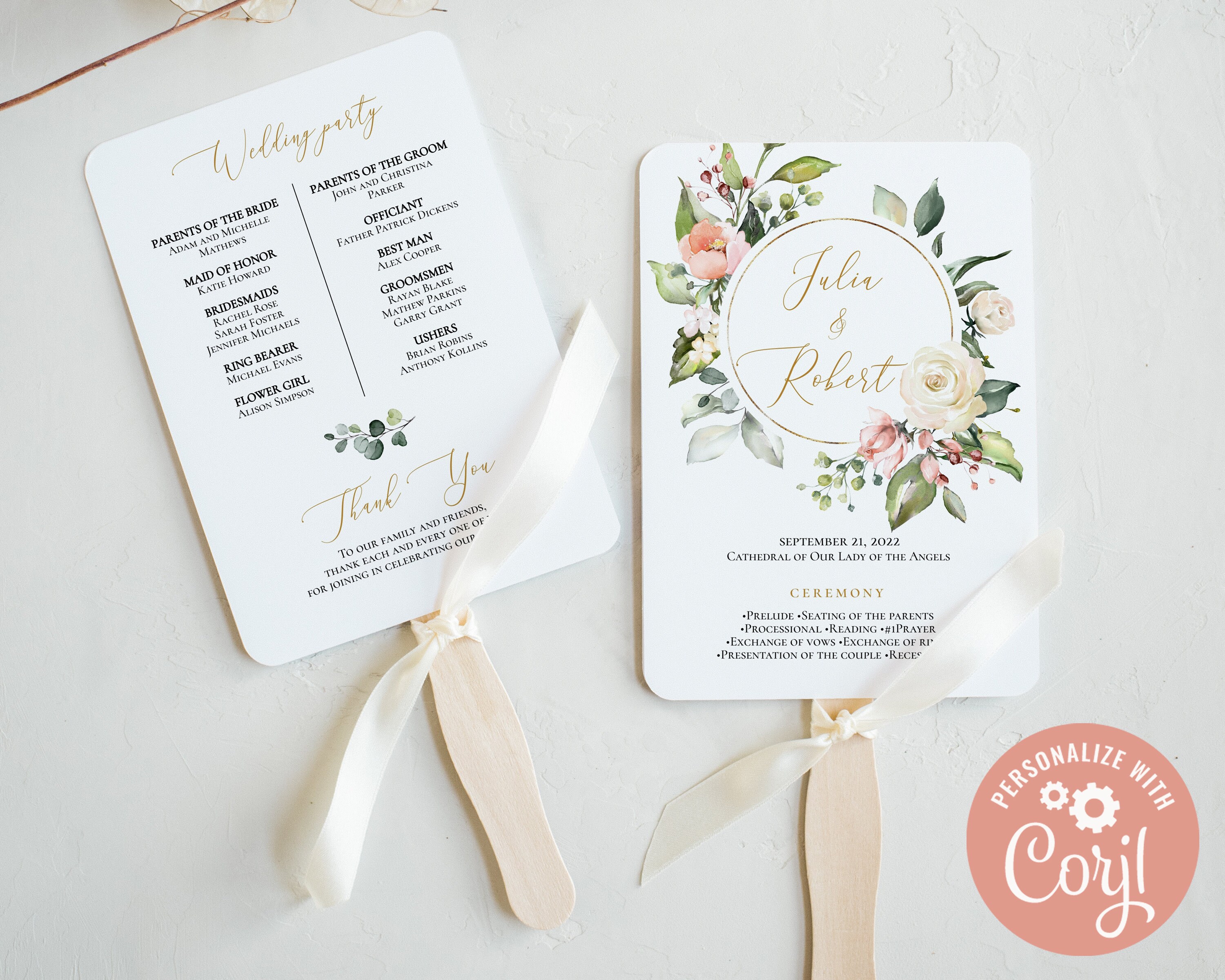 Wedding Program Fan Template Printable Wedding Ceremony - Etsy