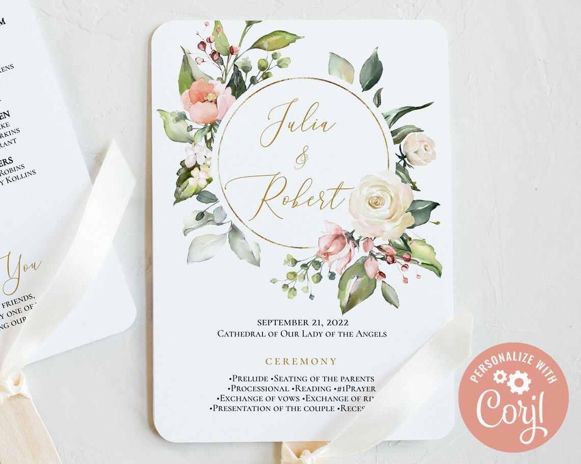 Wedding Program Fan Template Printable Wedding Ceremony - Etsy