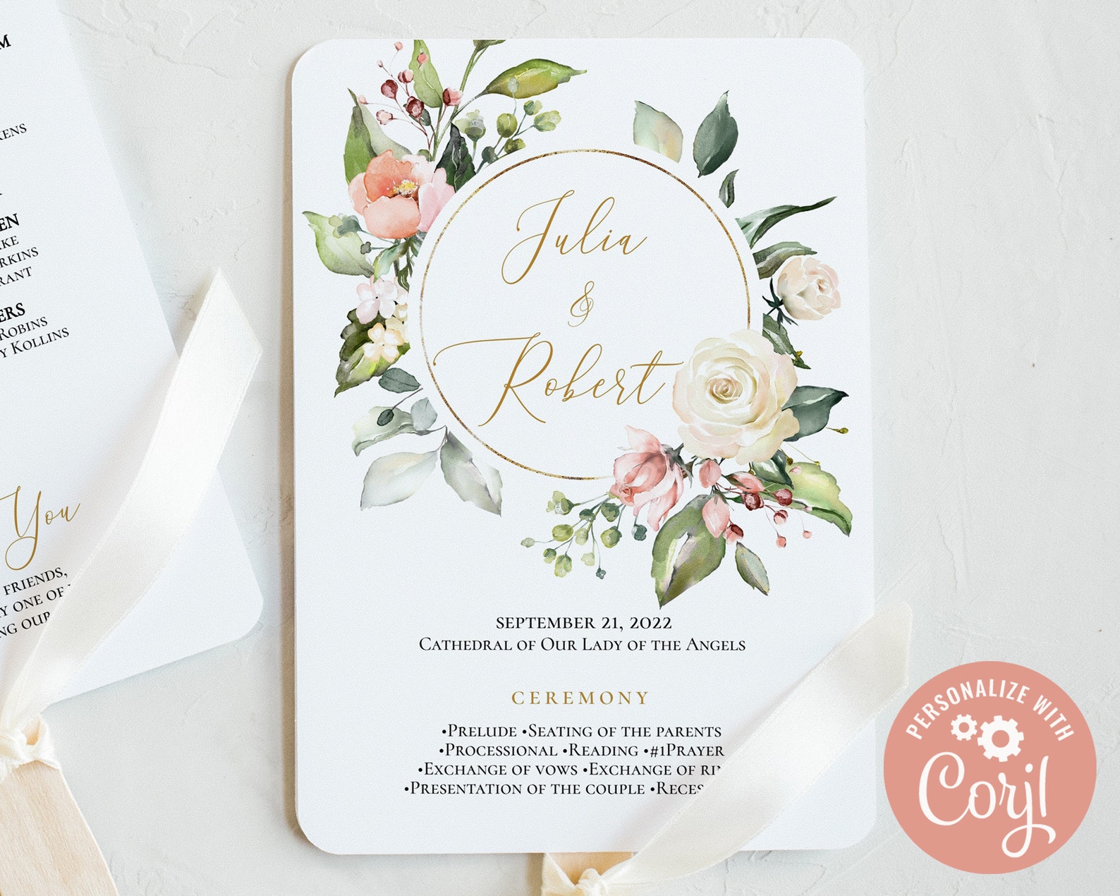 Wedding Program Fan Template Printable Wedding Ceremony - Etsy