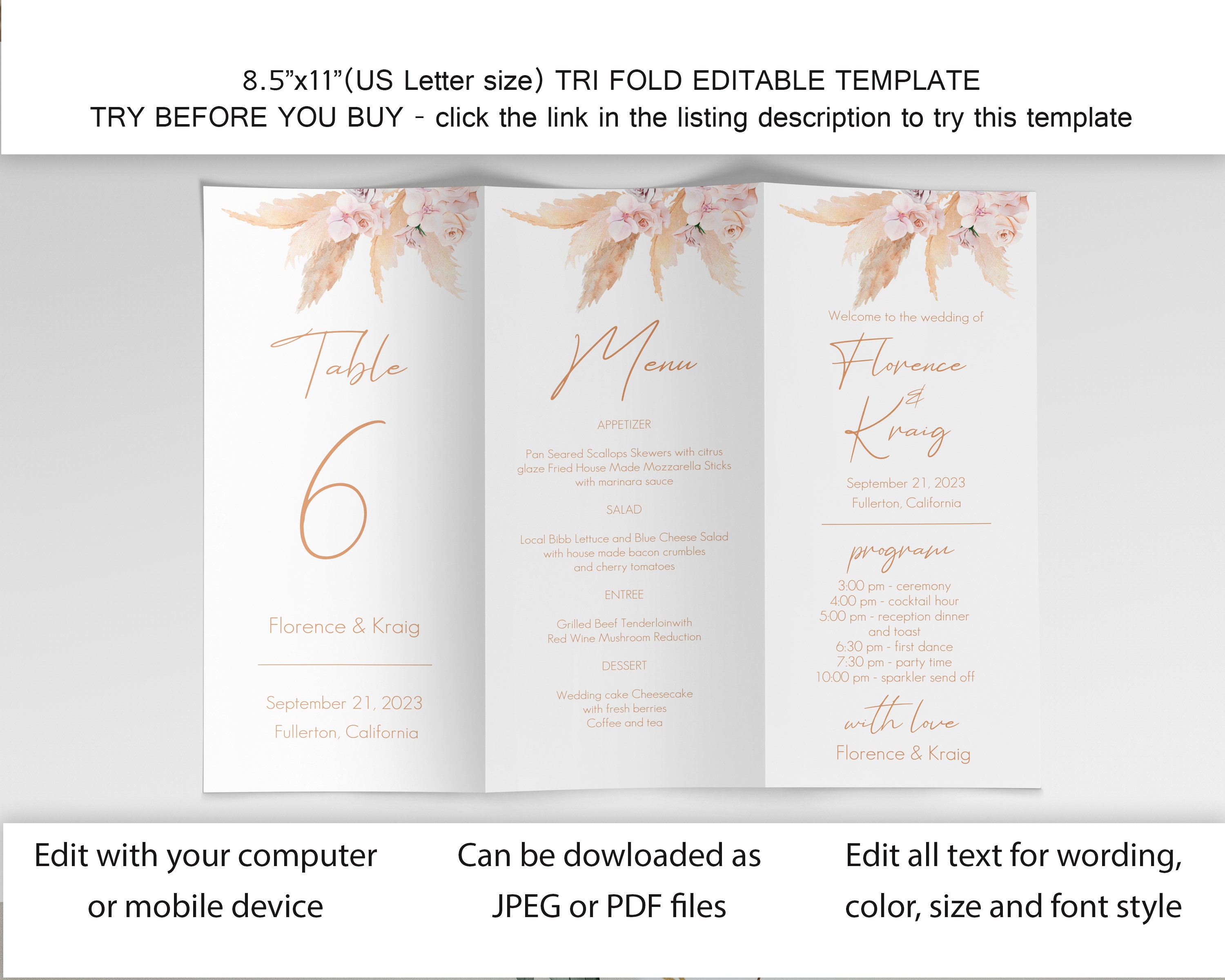 Pampas Grass Trifold Table Stand Template Trifold Table - Etsy