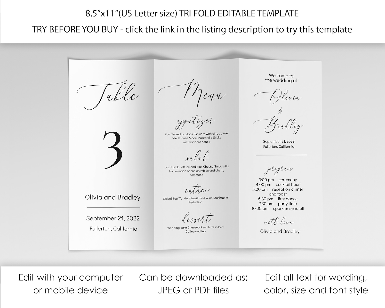 Wedding Table Number Trifold Template Modern Minimalist - Etsy