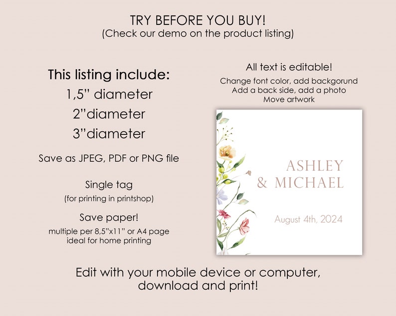 Round Favor Tag Template Modern Minimalist Round Favor Tag - Etsy