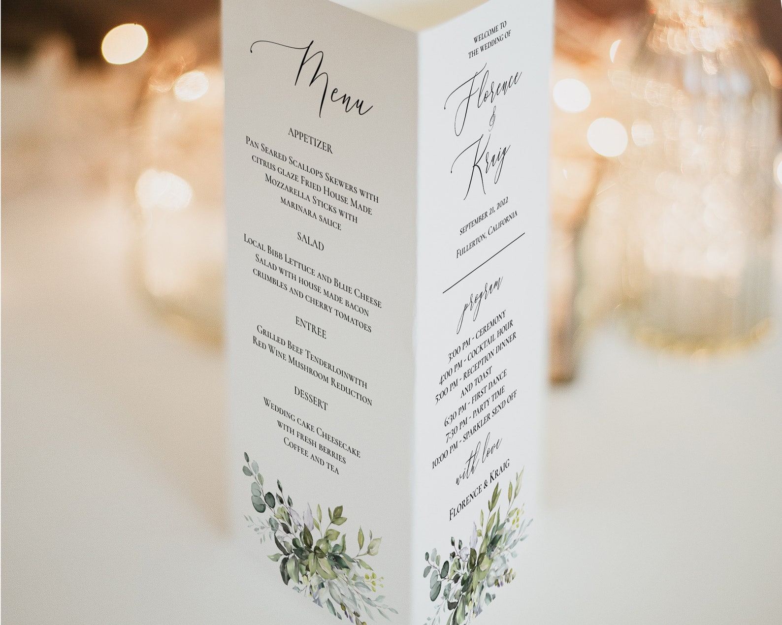 Trifold Table Stand Template, Greenery Tri-fold Table Number Template ...