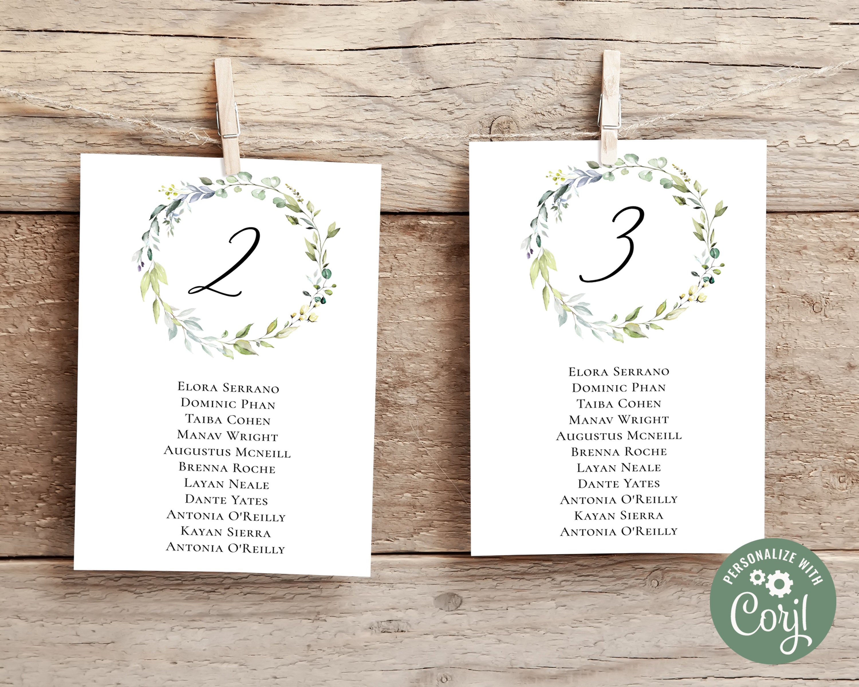 Greenery Seating Chart Cards Printable Wedding Seating Chart | Etsy