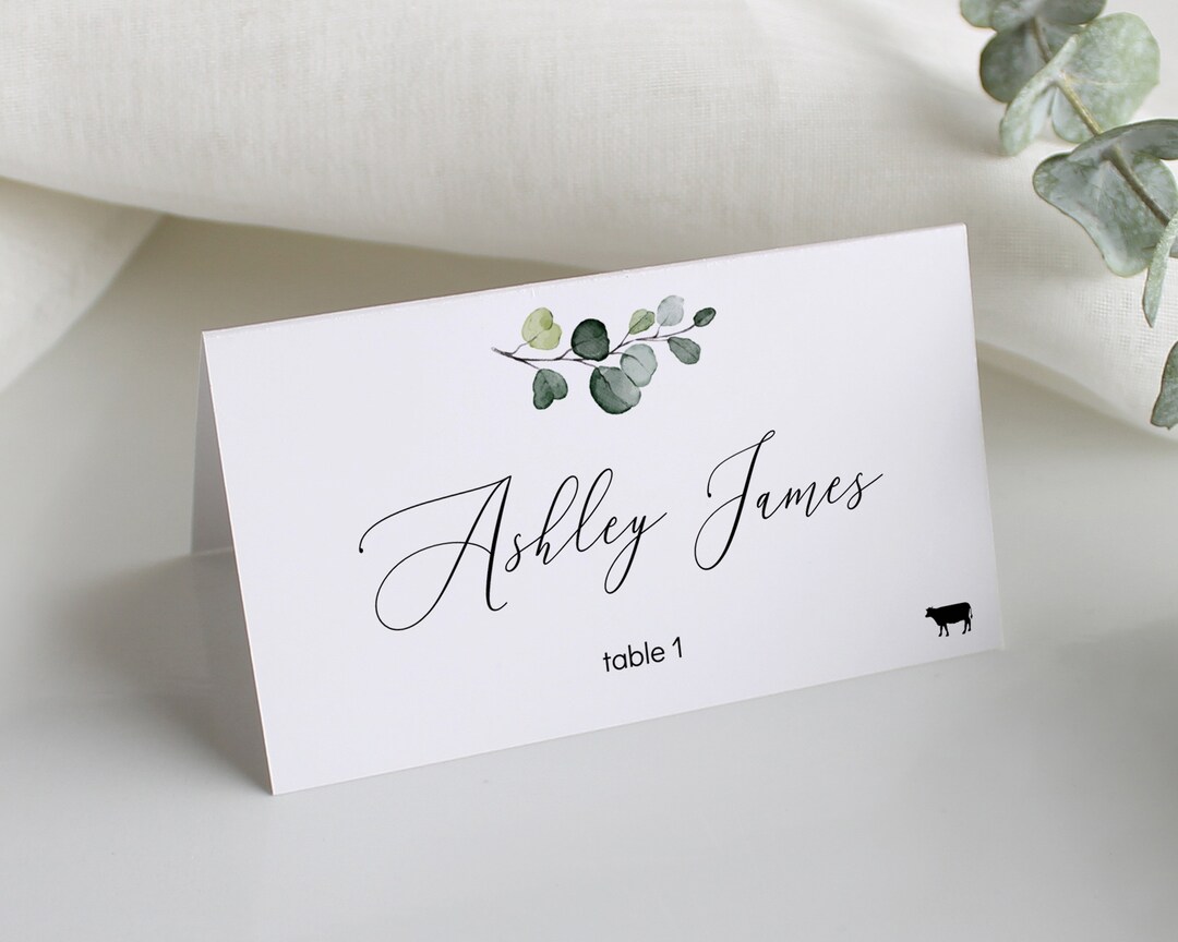 Place Card Editable Template, Greenery Eucalyptus Place Card, Printable ...