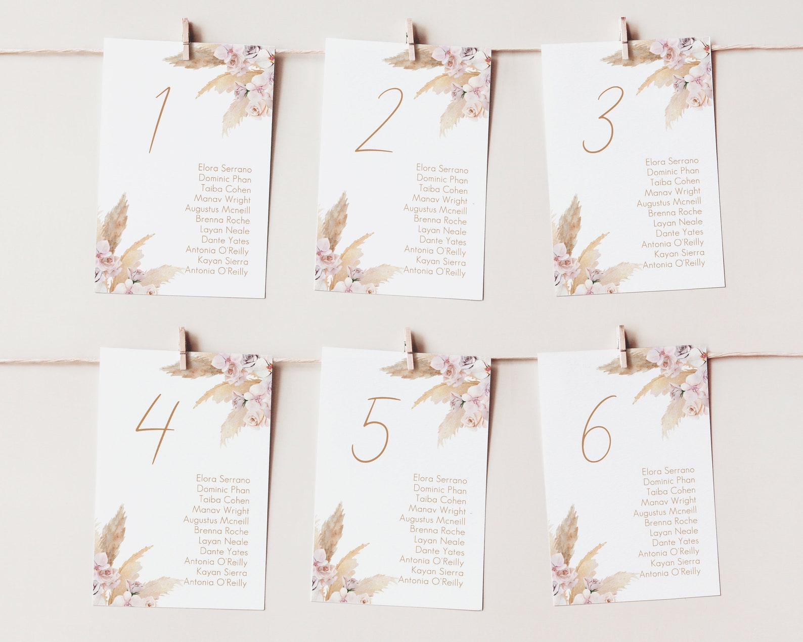 Boho Bohemian Seating Chart Card Template Pampas Grass - Etsy