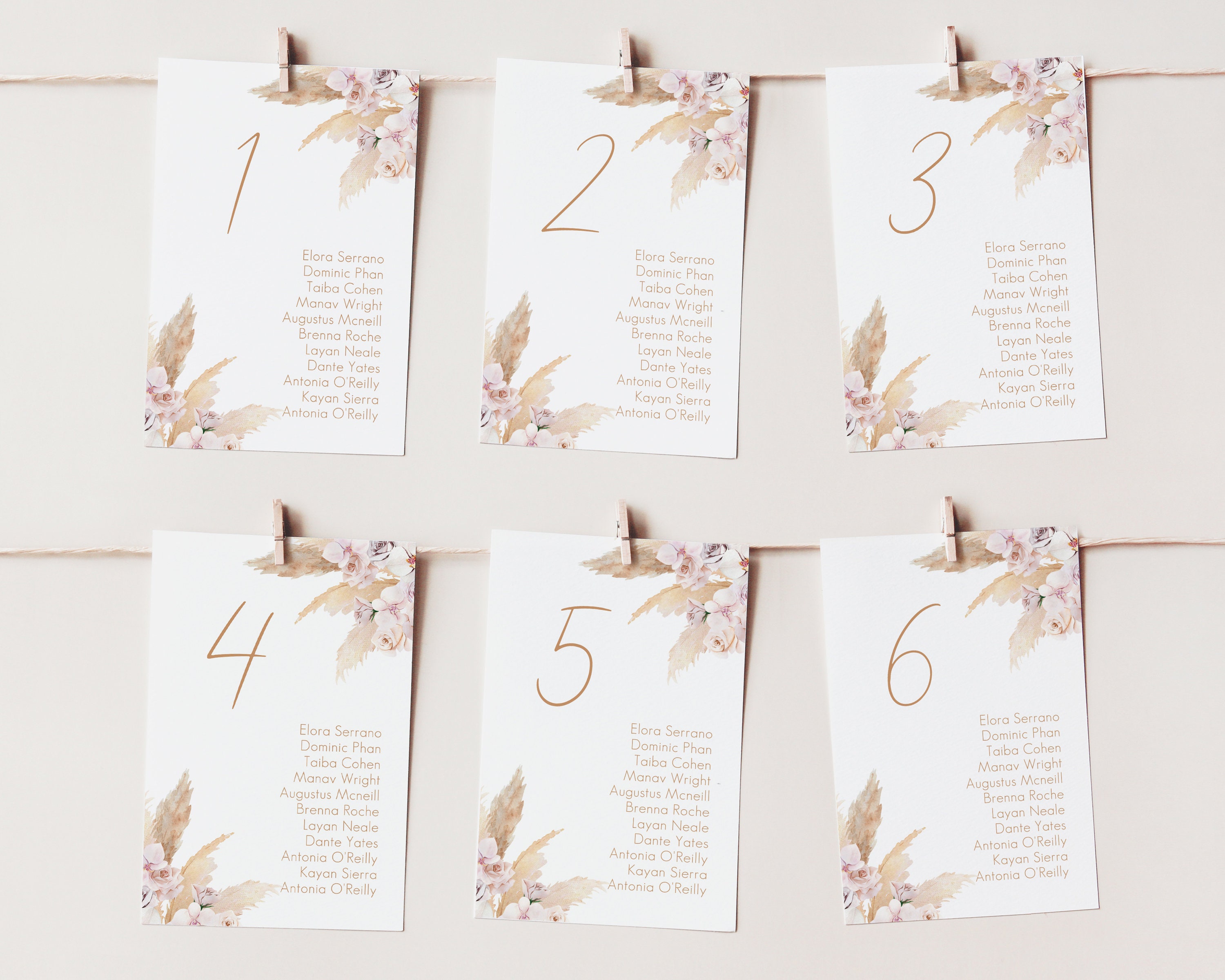 Boho Bohemian Seating Chart Card Template Pampas Grass - Etsy