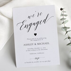 We're Engaged Editable Template, Minimalist Elegant Engagement Party ...