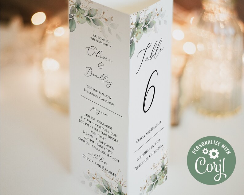 Trifold Table Stand Template Greenery Gold Tri-fold Table - Etsy