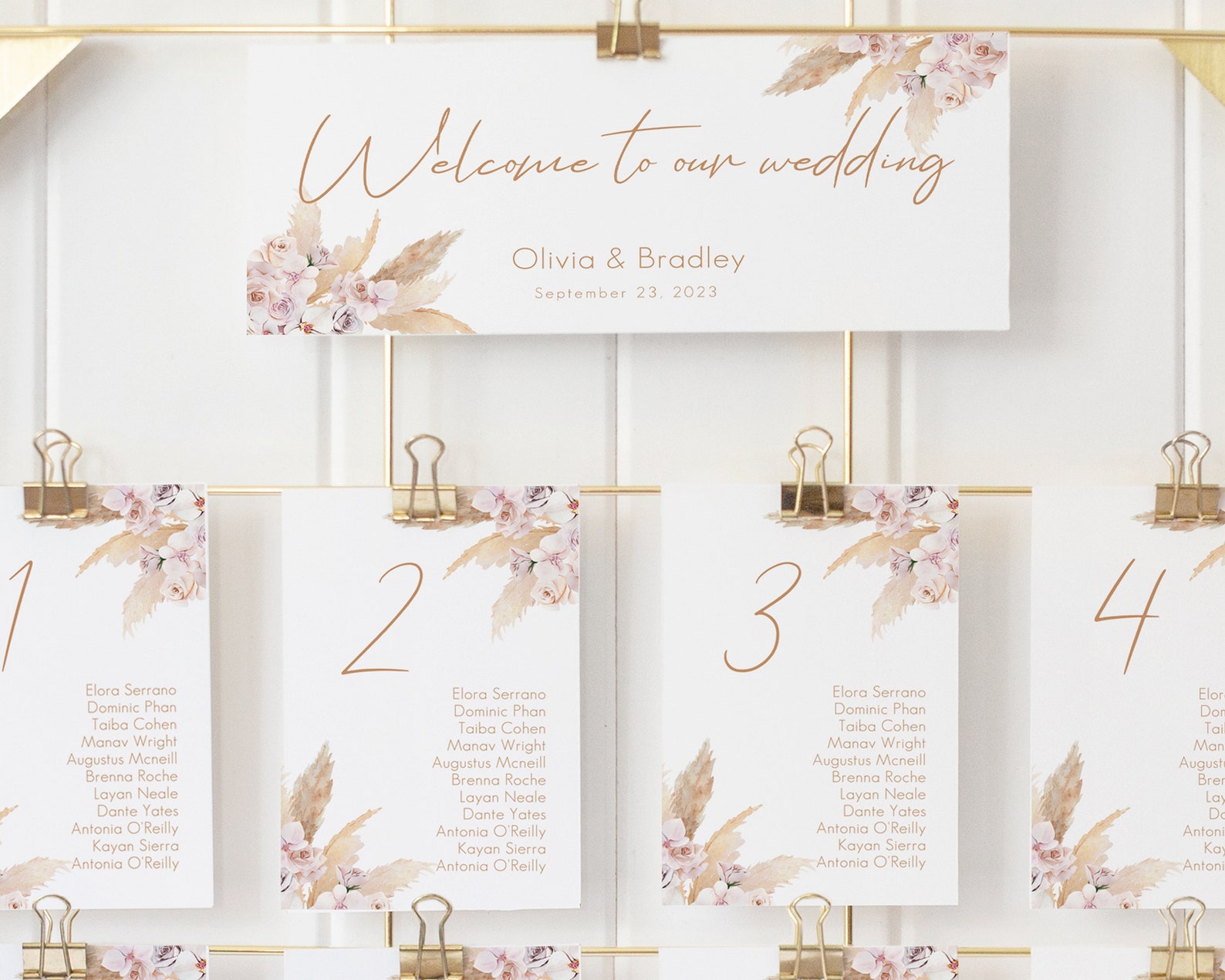 Boho Bohemian Seating Chart Card Template Pampas Grass - Etsy