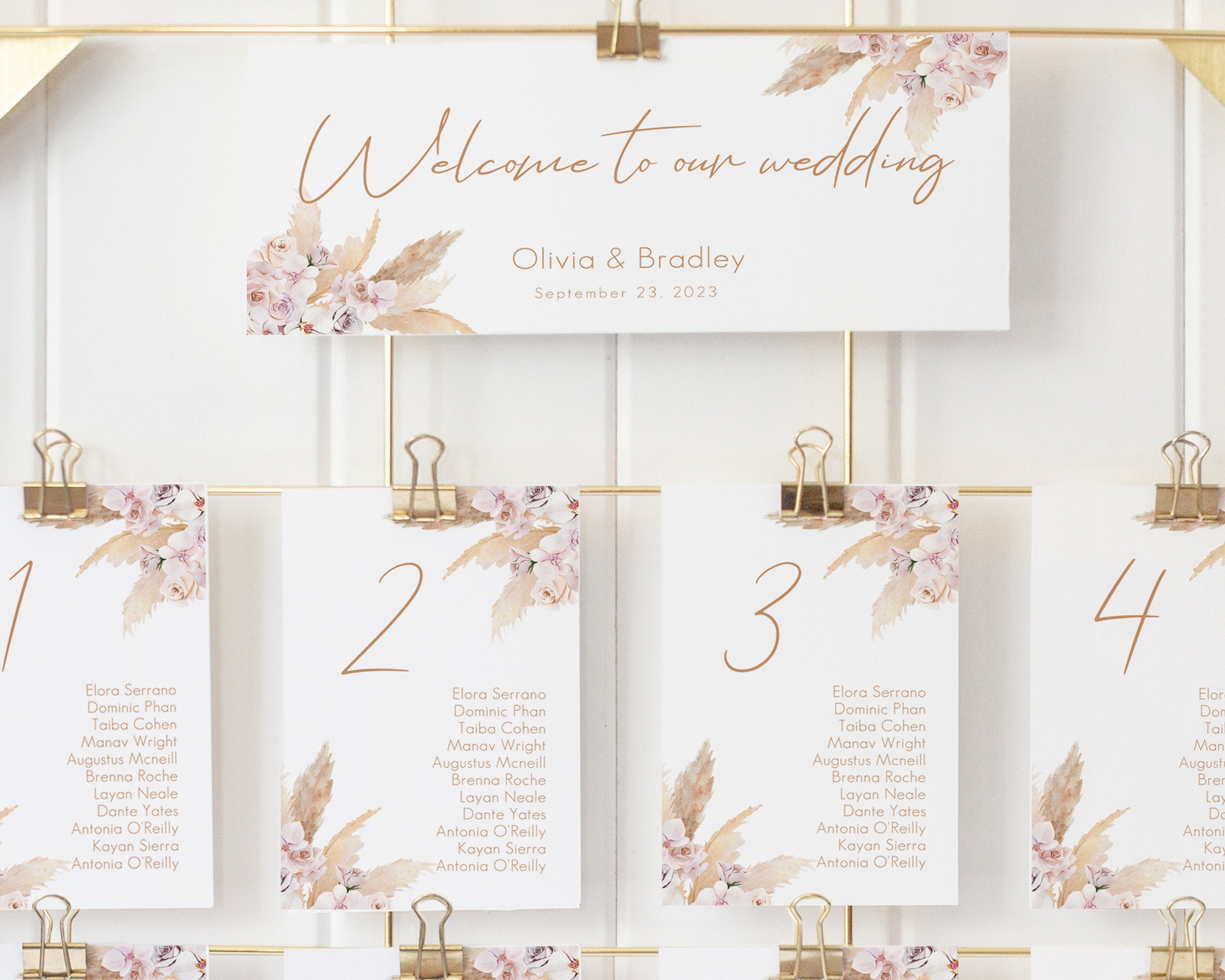 Boho Bohemian Seating Chart Card Template Pampas Grass - Etsy