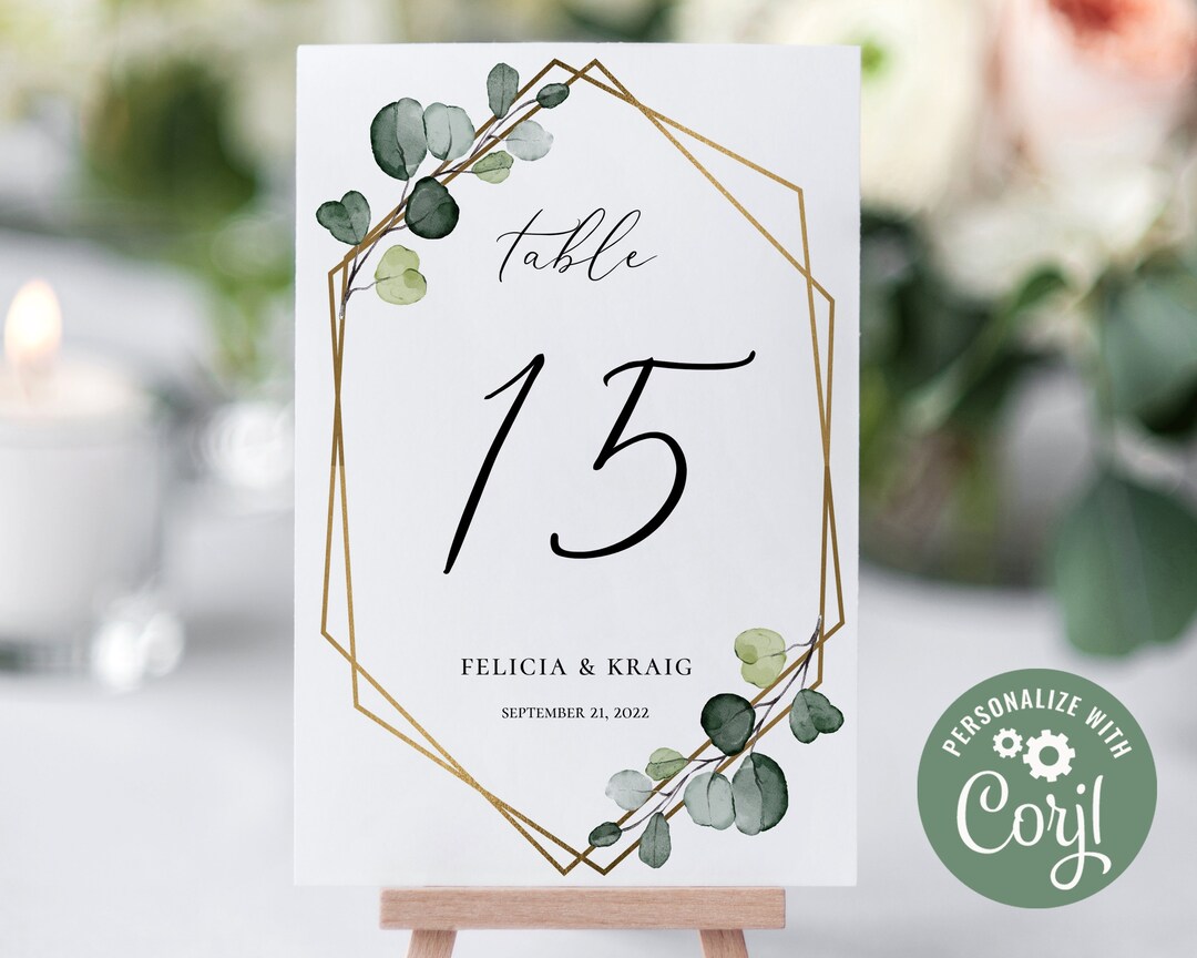 Geometric Greenery Table Numbers Template, Editable Table Number ...
