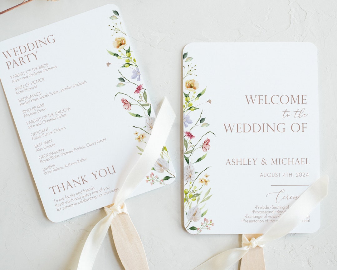 Wedding Program Fan Template, Wildflower Wedding Program, Printable Wedding Ceremony Program ...