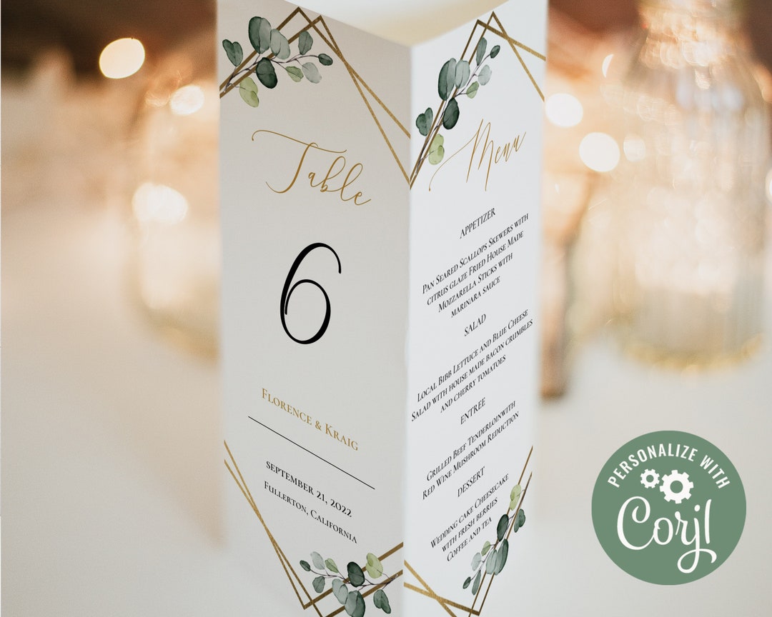 Trifold Table Stand Template, Eucalyptus Tri-fold Table Number Template ...