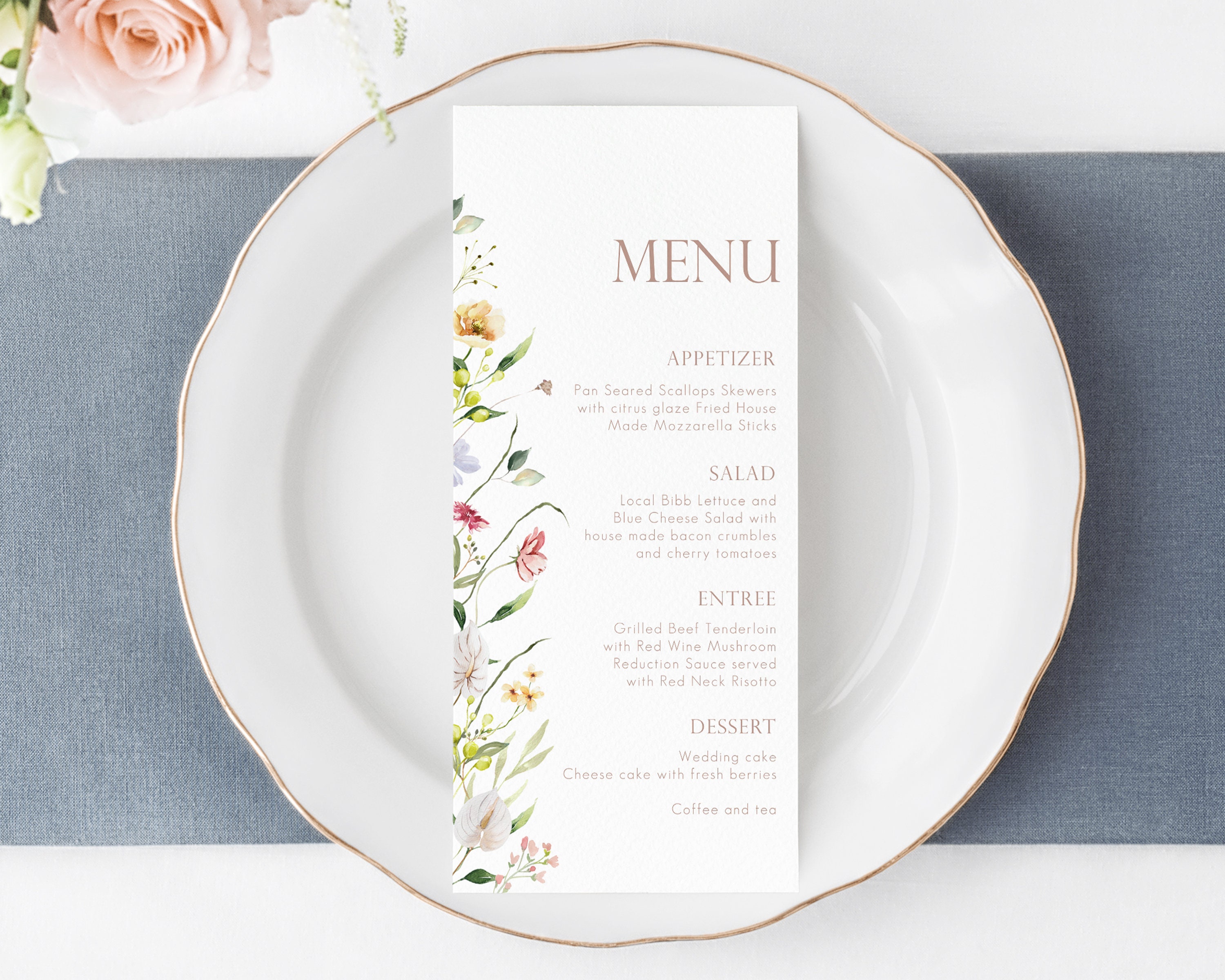 Menu Card Editable Template Modern Wedding Dinner Card - Etsy