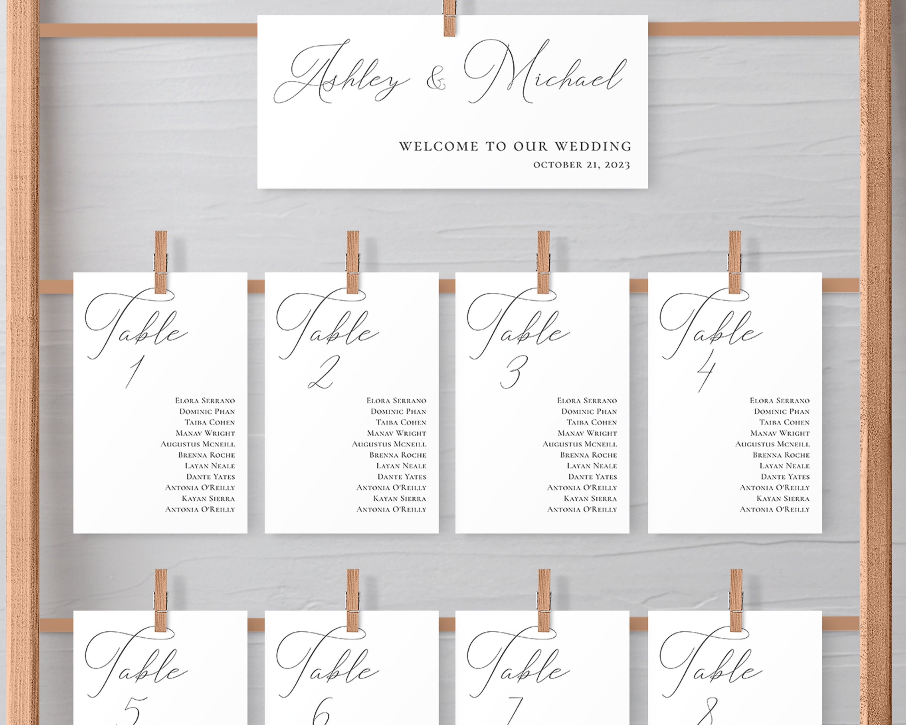 Wedding Seating Chart Cards Template Modern Minimalist | Etsy
