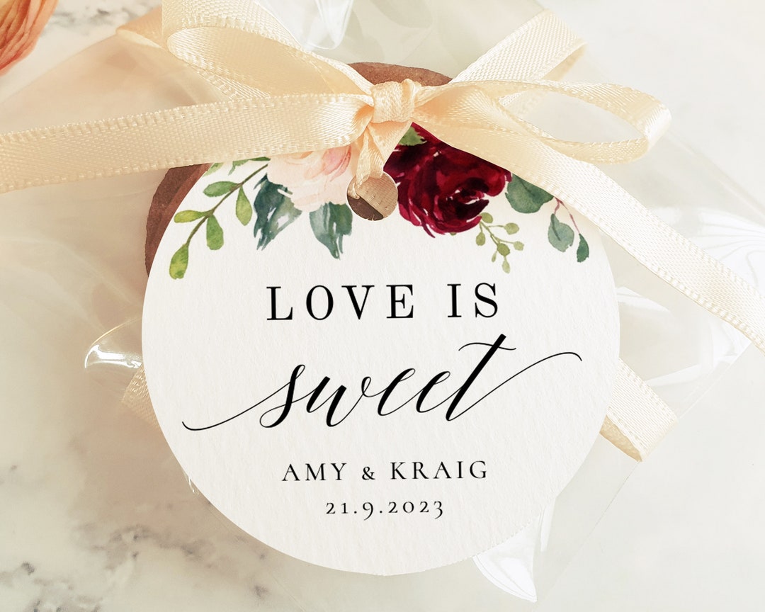 Burgundy Round Favor Tag Template, Printable Round Wedding Label ...