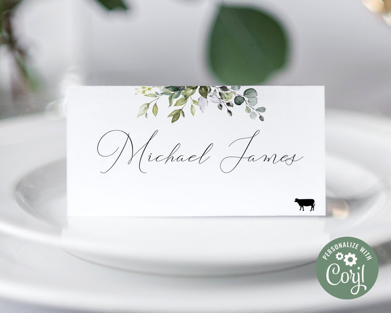 Greenery Place Card Template Greenery Eucalyptus Place Card - Etsy