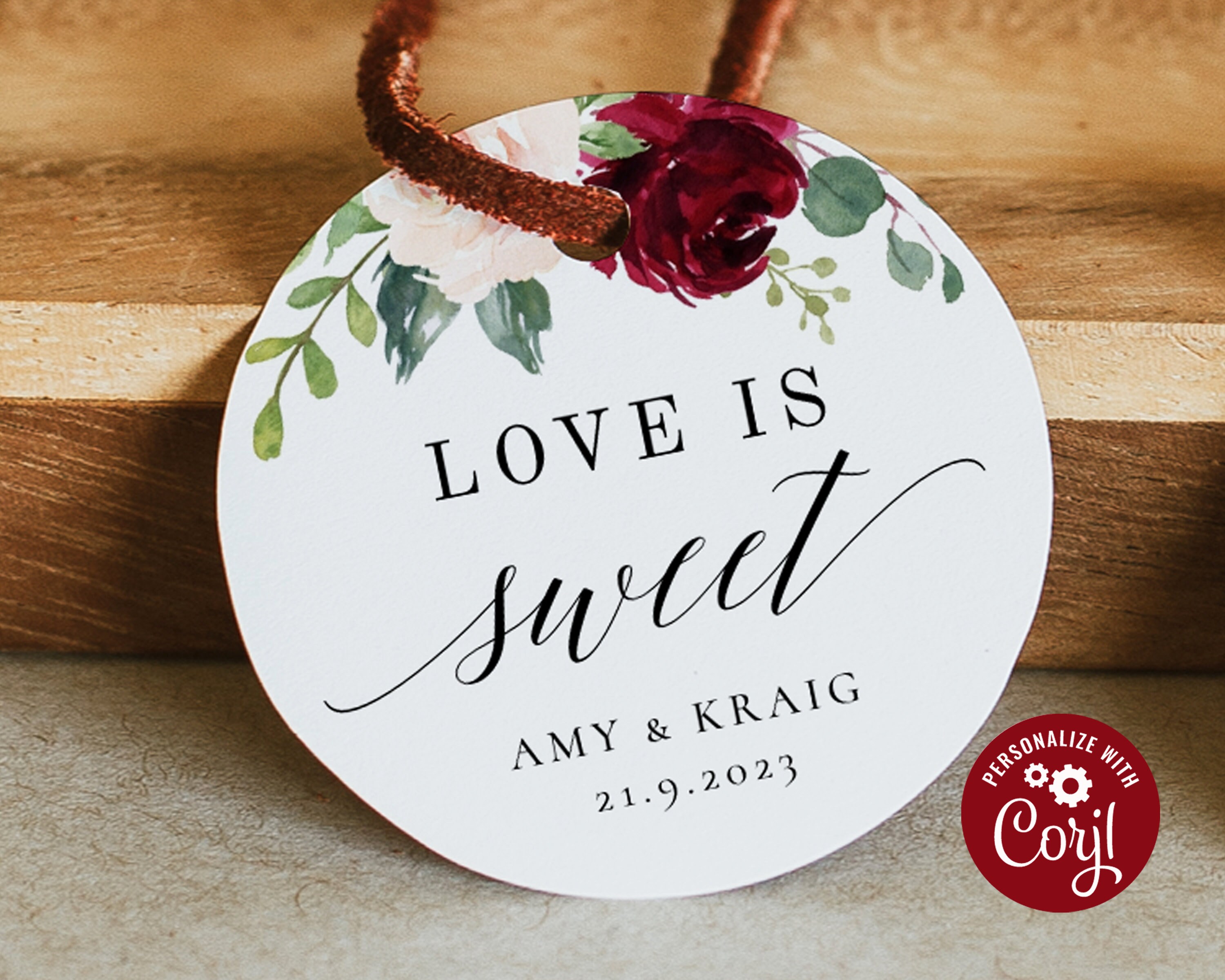 Burgundy Round Favor Tag Template Printable Round Wedding | Etsy