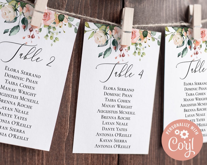 Seating Chart Card Editable Template Seating Chart Cards | Etsy