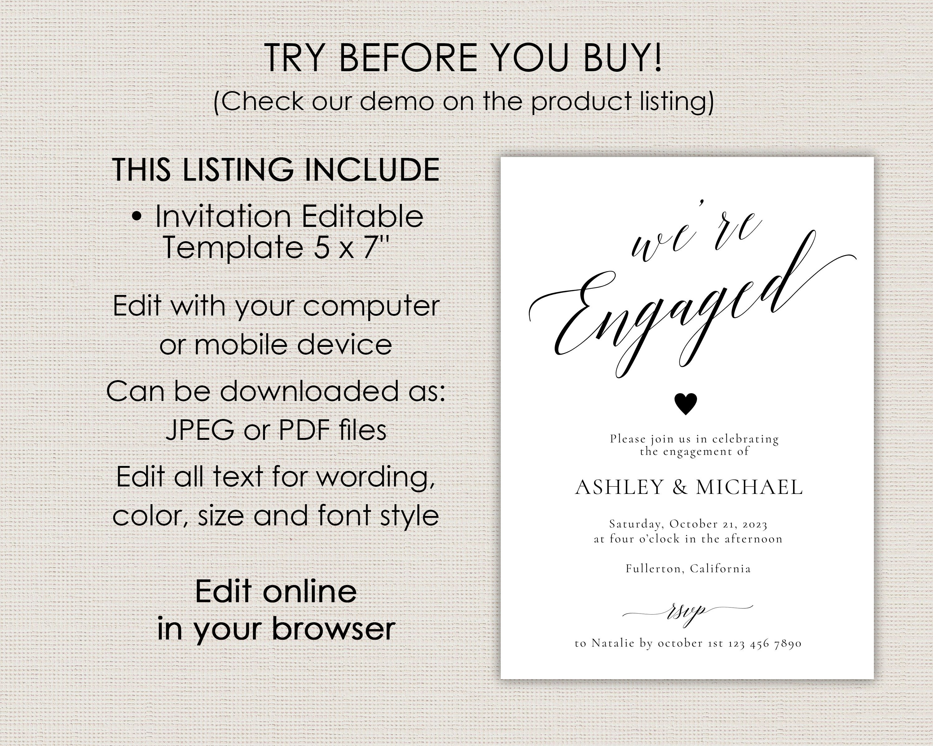 We're Engaged Editable Template Minimalist Elegant | Etsy