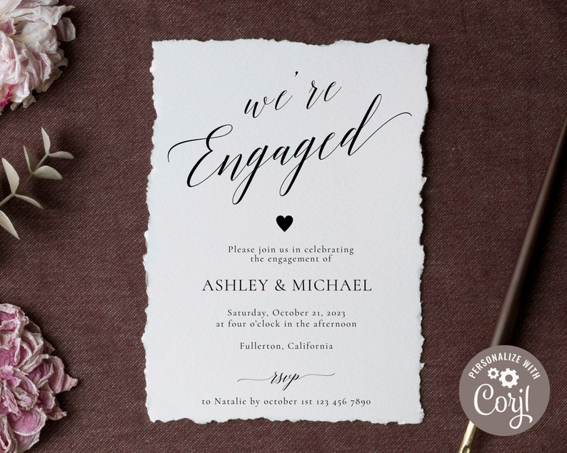 We're Engaged Editable Template Minimalist Elegant | Etsy