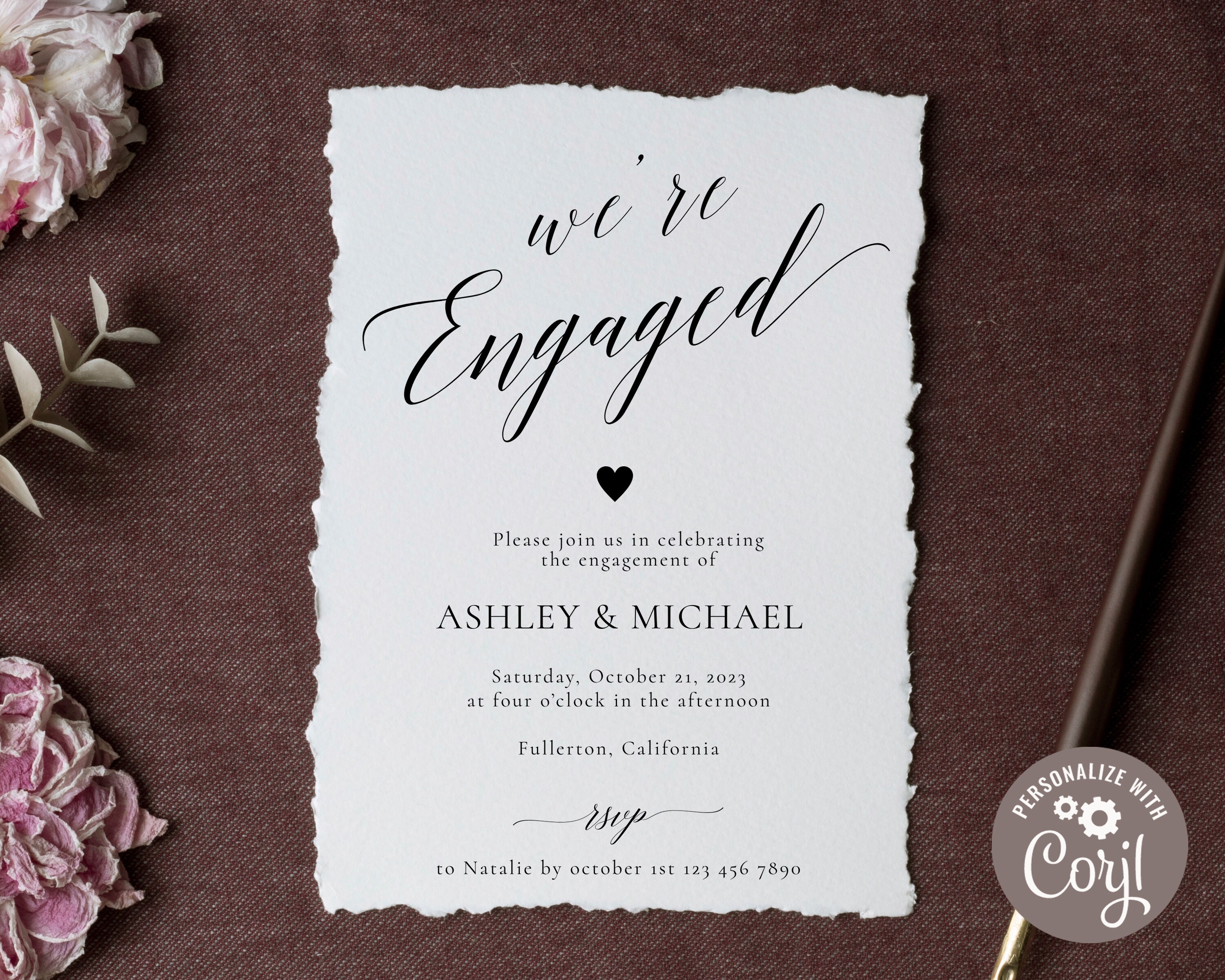 We're Engaged Editable Template Minimalist Elegant | Etsy