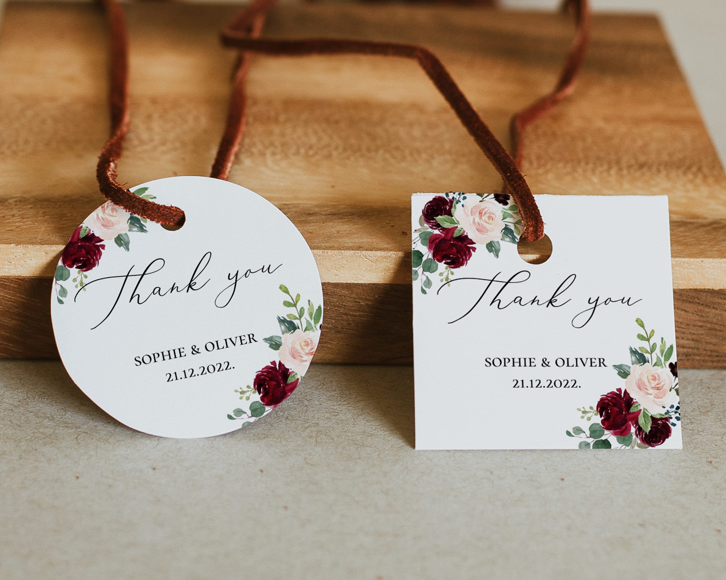 Burgundy Round Favor Tag Template Printable Round Wedding - Etsy