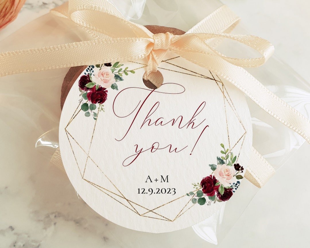 Burgundy Round Favor Tag Template, Printable Round Wedding Label ...