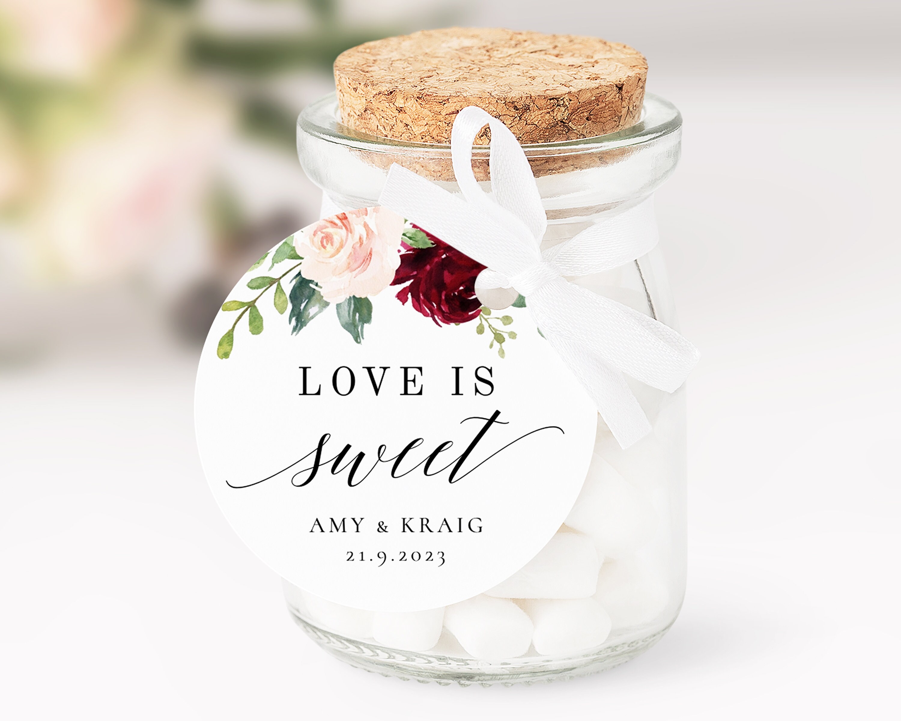 Burgundy Round Favor Tag Template Printable Round Wedding | Etsy