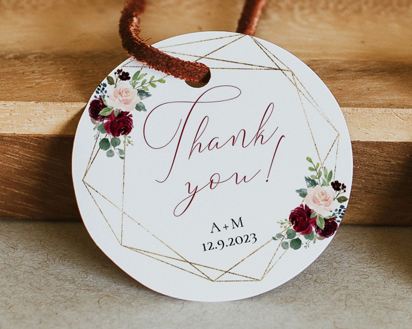 Burgundy Round Favor Tag Template, Printable Round Wedding Label ...