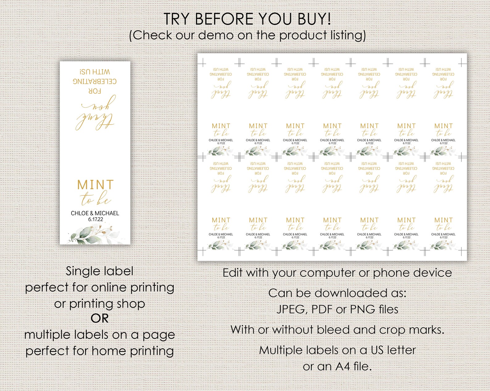 Mint to Be Label Template Editable Tic Tac Wraparound | Etsy