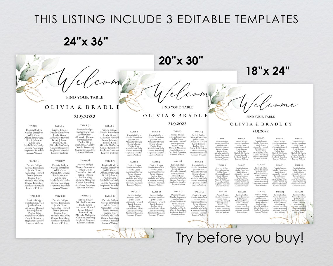 Seating Chart Board Template Editable Wedding Seating Plan | Etsy