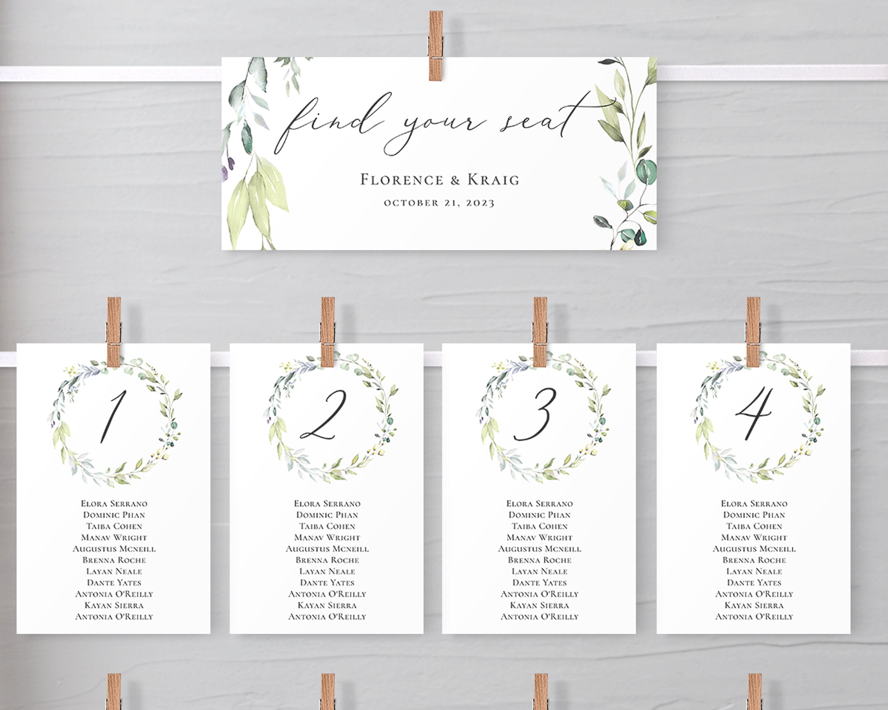 Greenery Seating Chart Cards Printable Wedding Seating Chart | Etsy