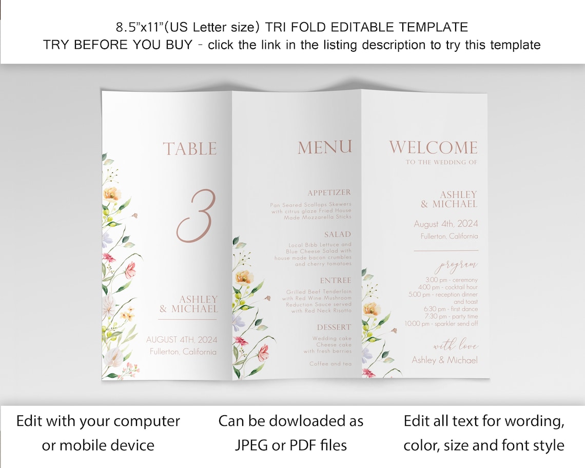 Trifold Table Stand Template Modern Tri-fold Table Number | Etsy