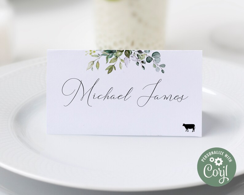 Greenery Place Card Template Greenery Eucalyptus Place Card - Etsy