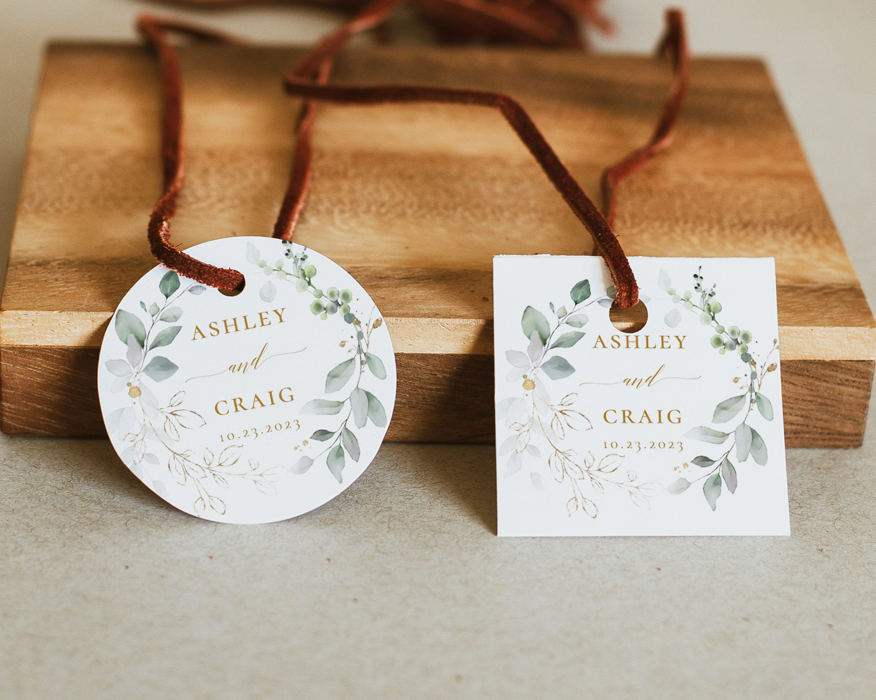 Round Favor Tag Template Greenery Round Favor Tag Template | Etsy