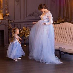 Dusty Blue Mommy and Me Maternity Dress, Maternity Ball Gown, Pregnancy ...