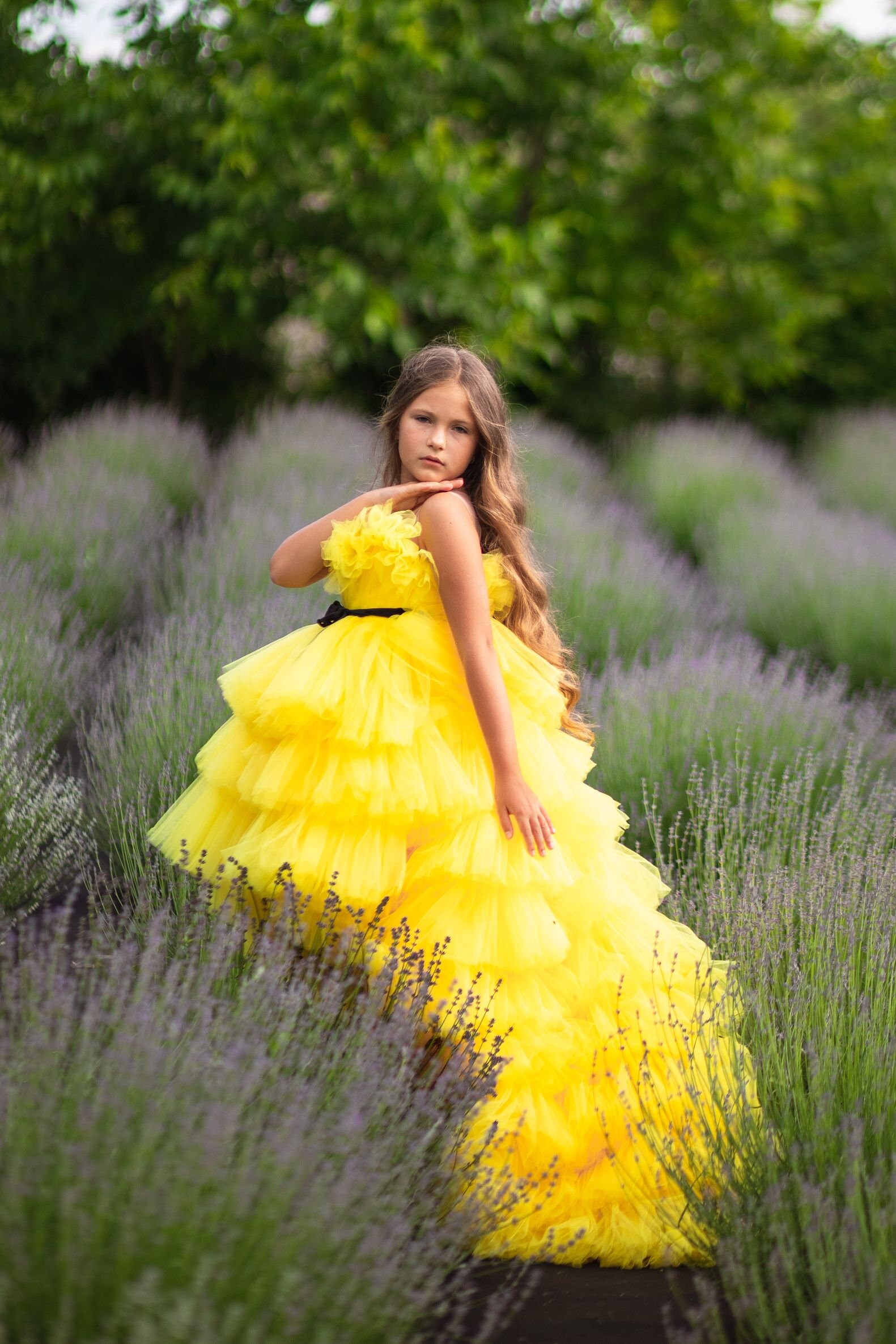 Yellow Ruffle Tulle Formal Pageant Dress for Girls - High Low Princess ...