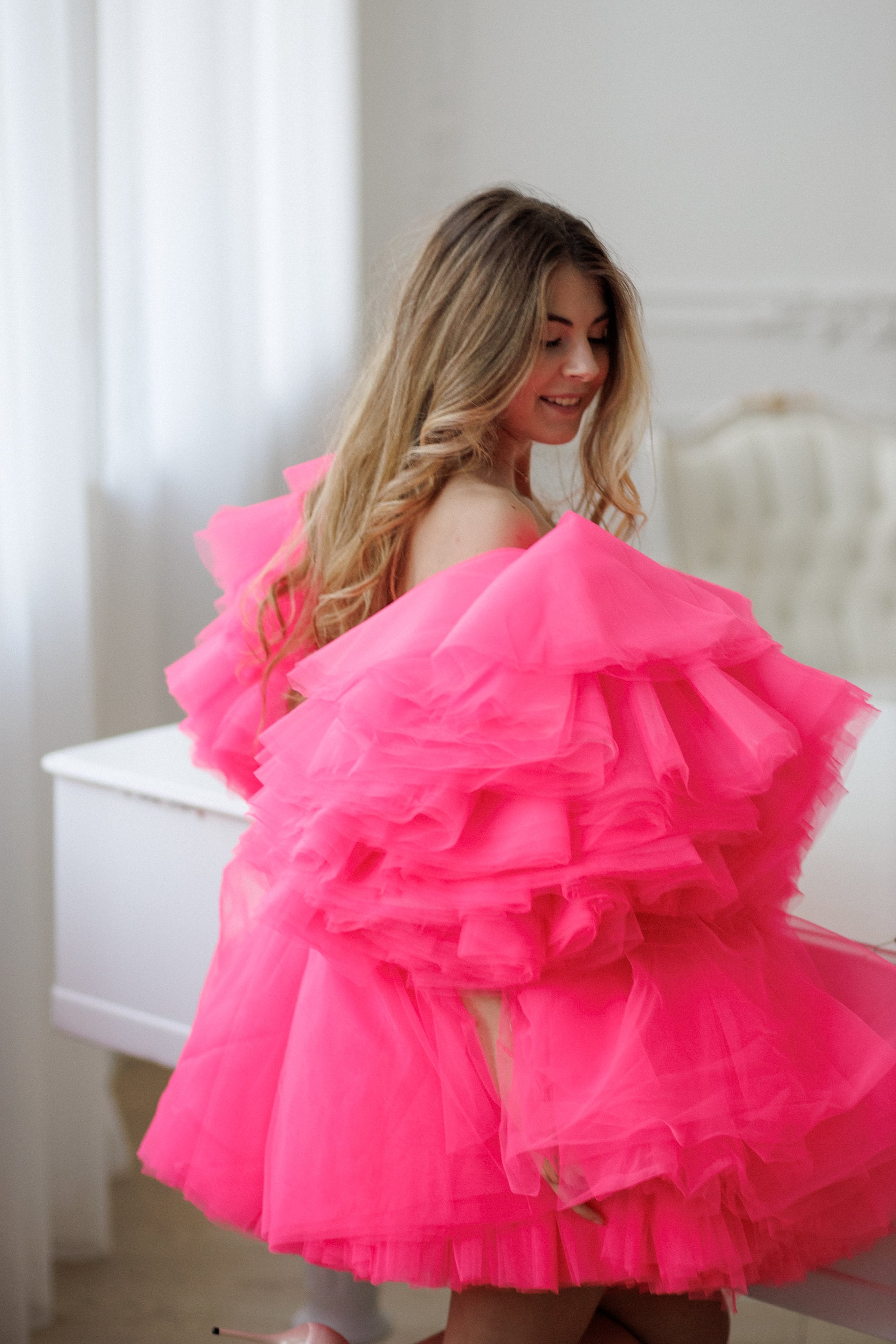 Hot Pink Barb Tulle Dress With Corset, Halloween Adult Costume, Womens ...