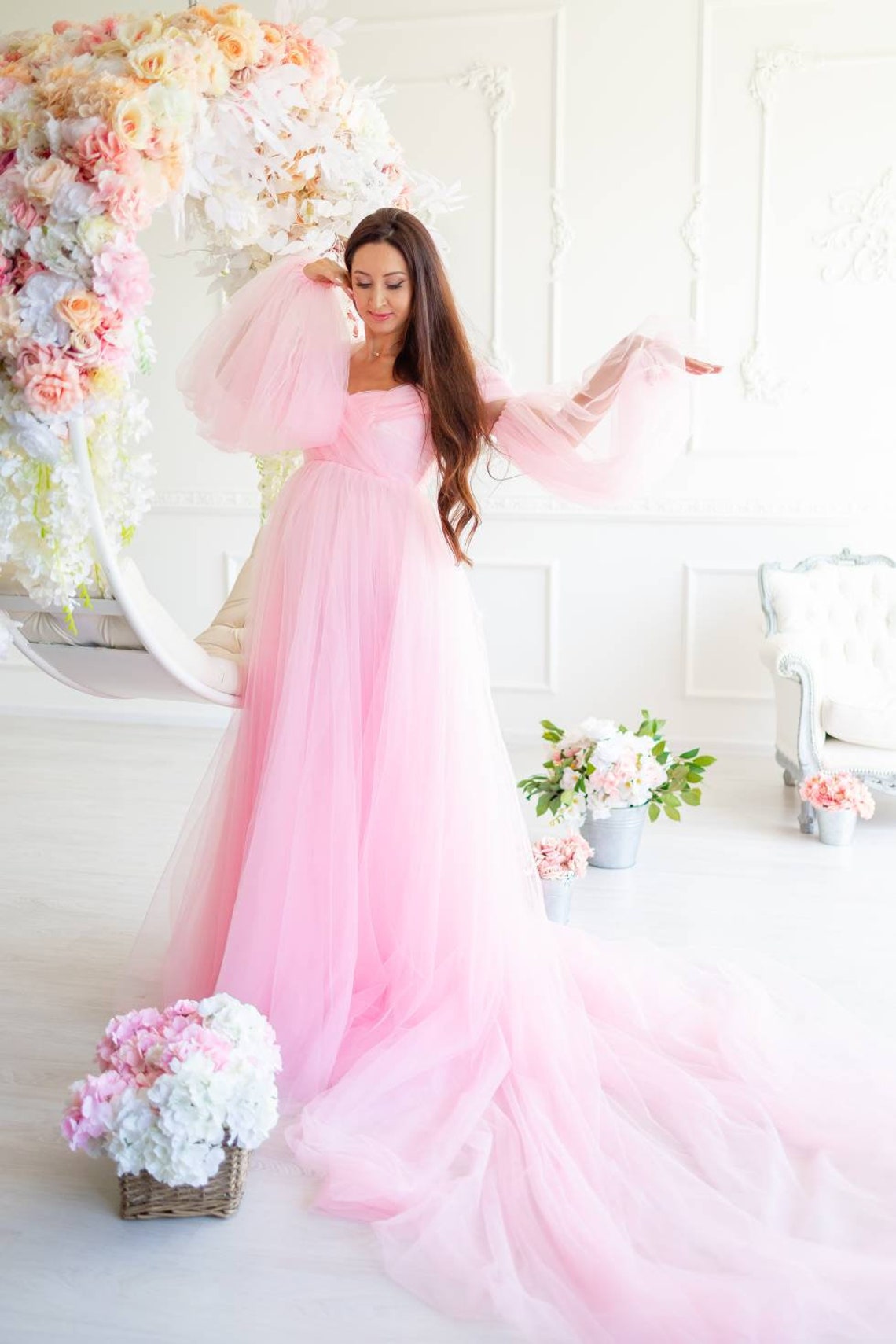 Pink Baby Shower Dress off Shoulder Formal Gown Maternity - Etsy