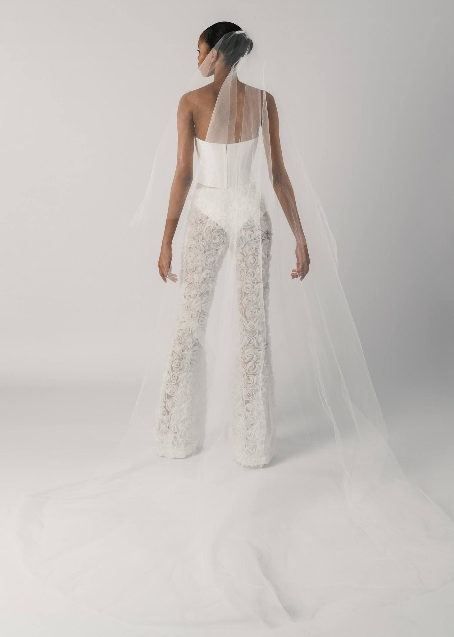 White 3D Floral Bridal Pantsuit, Wedding Suit for Bride, Fall Style ...