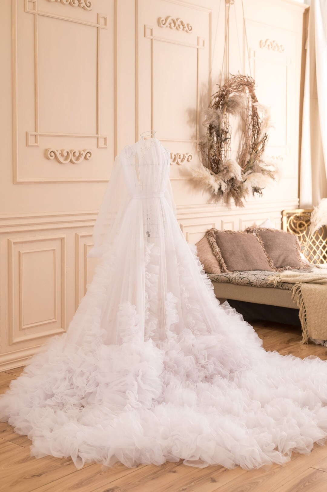 White Bridal Tulle Robe, Bridal Shower Cape, Maternity Robe for ...