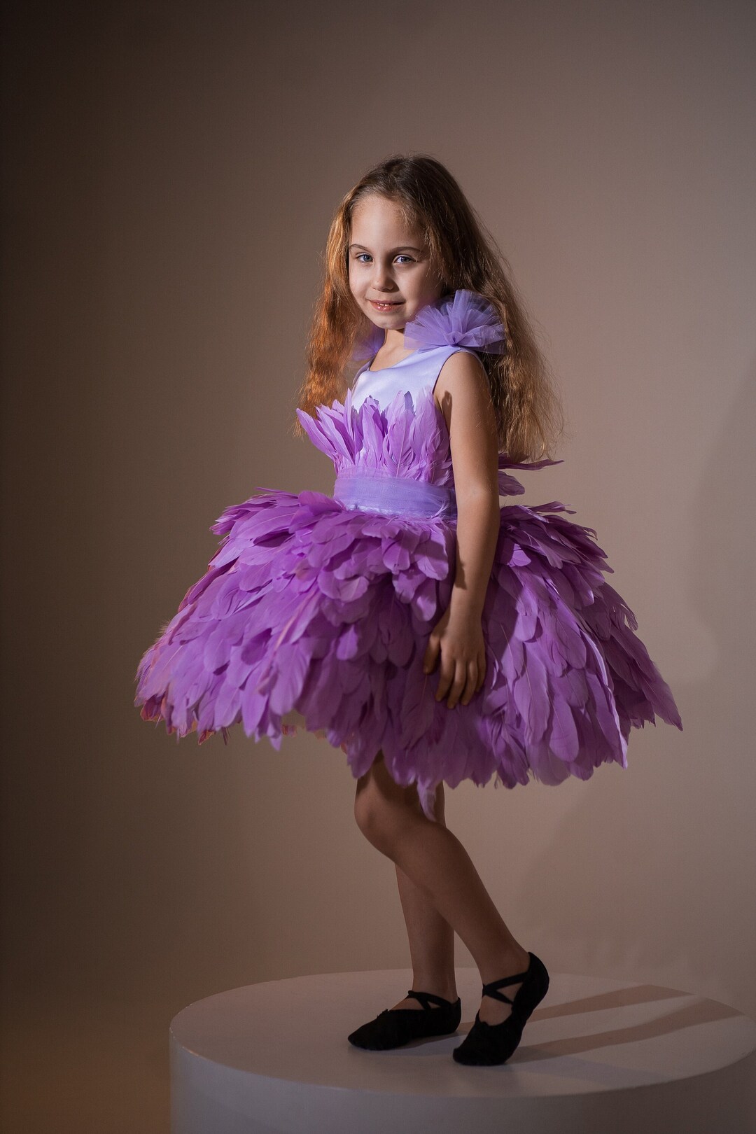 Lavender Feather Girl Dress, Halloween Kids Costume, Fairy Dress, Swan ...