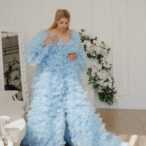 Blue Tulle Ruffled Coat for Photoshoot, Pregnancy Cape, Boudoir Coat ...