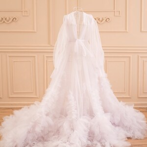 White Bridal Tulle Robe, Bridal Shower Cape, Maternity Robe for ...