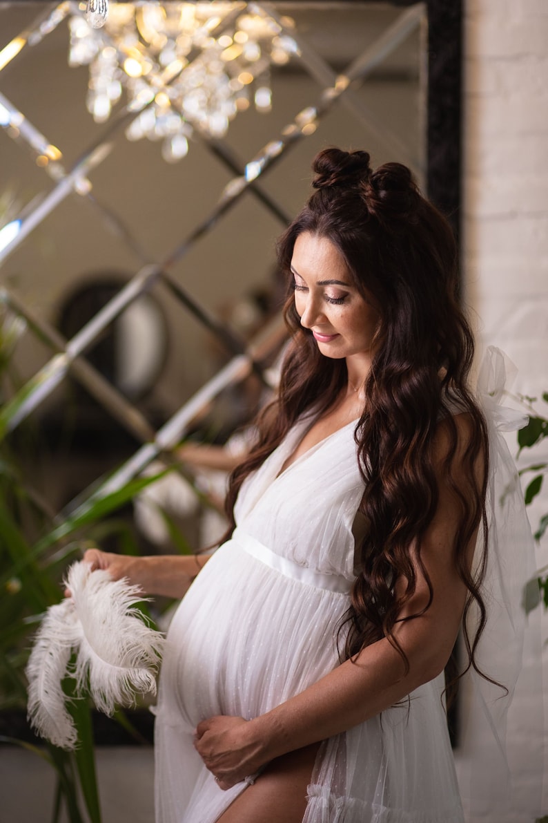 Boho Maternity Dress, Flowy Tulle Dress, White Maternity Photoshoot ...