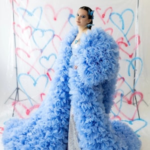 Blue Tulle Ruffled Coat for Photoshoot, Red Carpet Cloak, Maternity ...