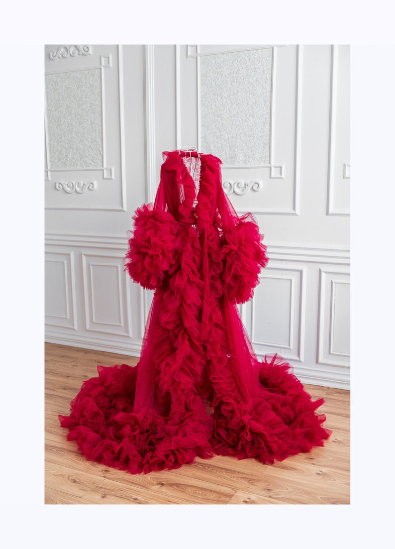 Red Fluffy Tulle Robe for Boudoir Photoshoot - Hollywood Tulle Robe ...