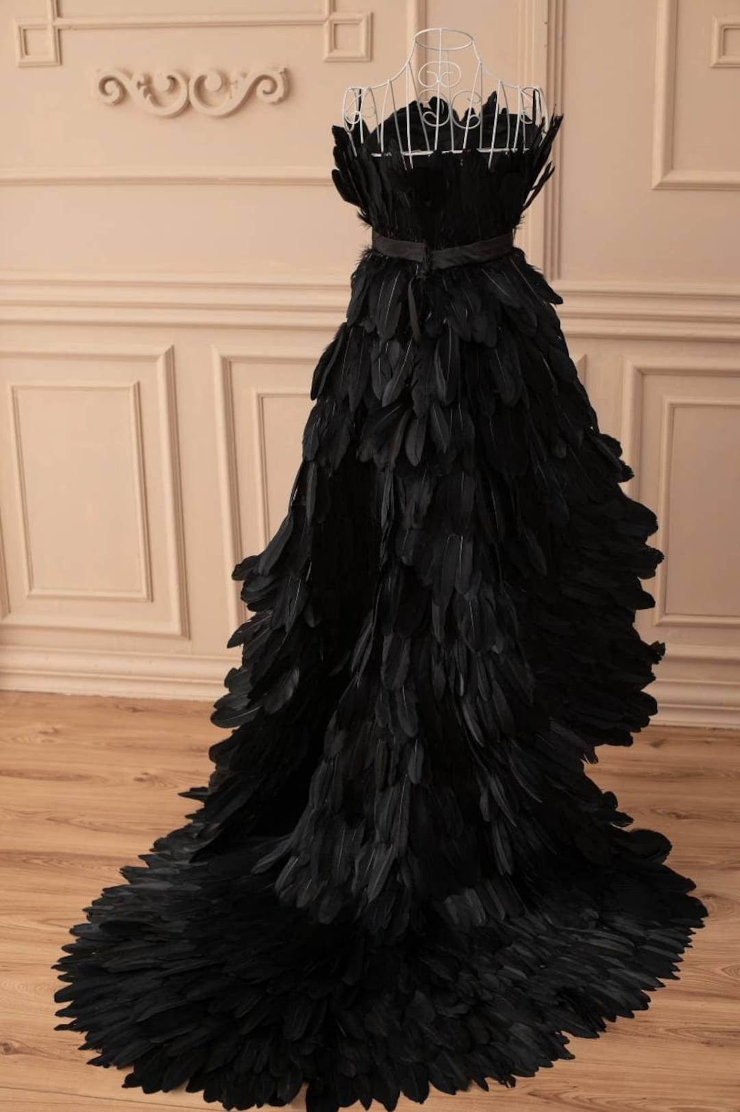 Black Feather Dress, Cocktail Dress, Goth Formal Dress, Masquerade ...